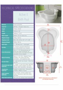 Active II Water Birth Pool Technical Specifications - Active Birth Pools